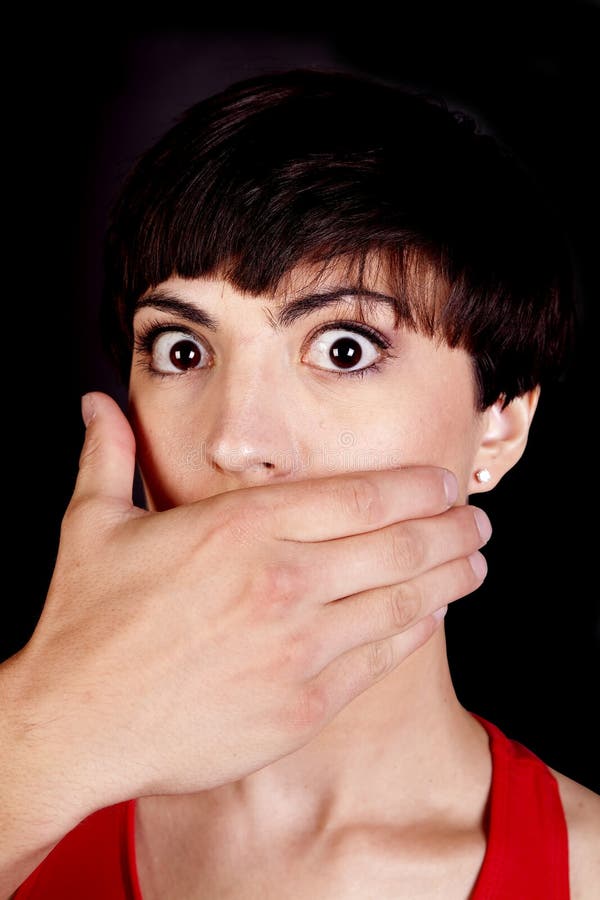 Man hand over mouth scared stock image. Image of astonished - 16304691