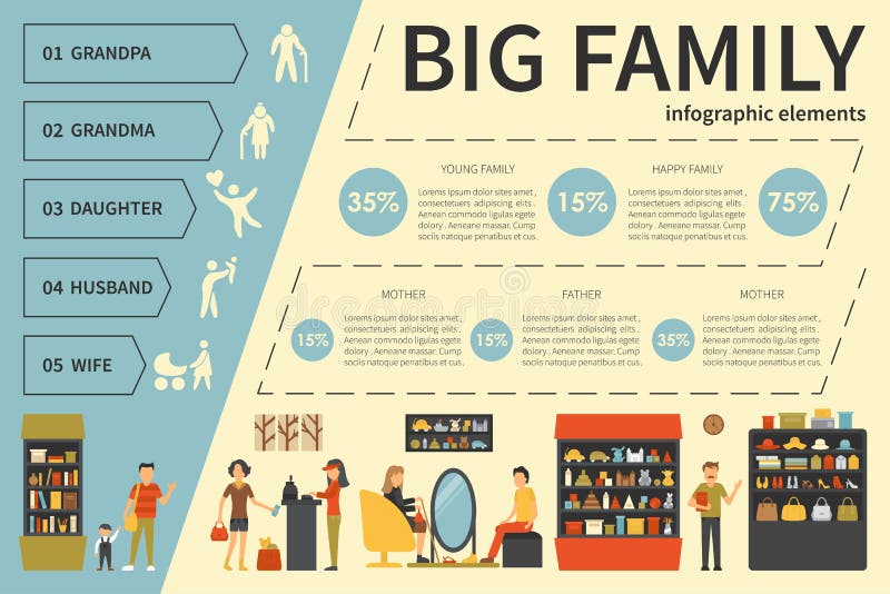 Big Family Infographic Flat Vector Illustration. Presentation Concept ...
