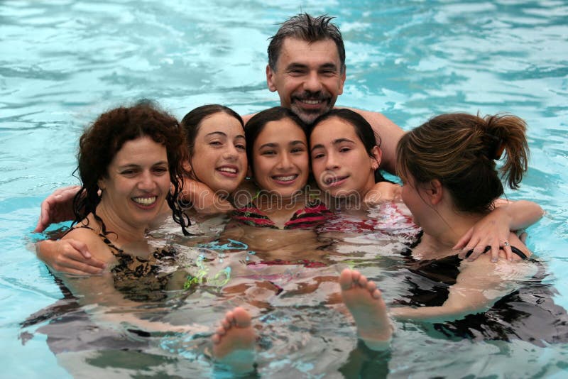 Big family in the pool stock photo. Image of love, friend - 1329930