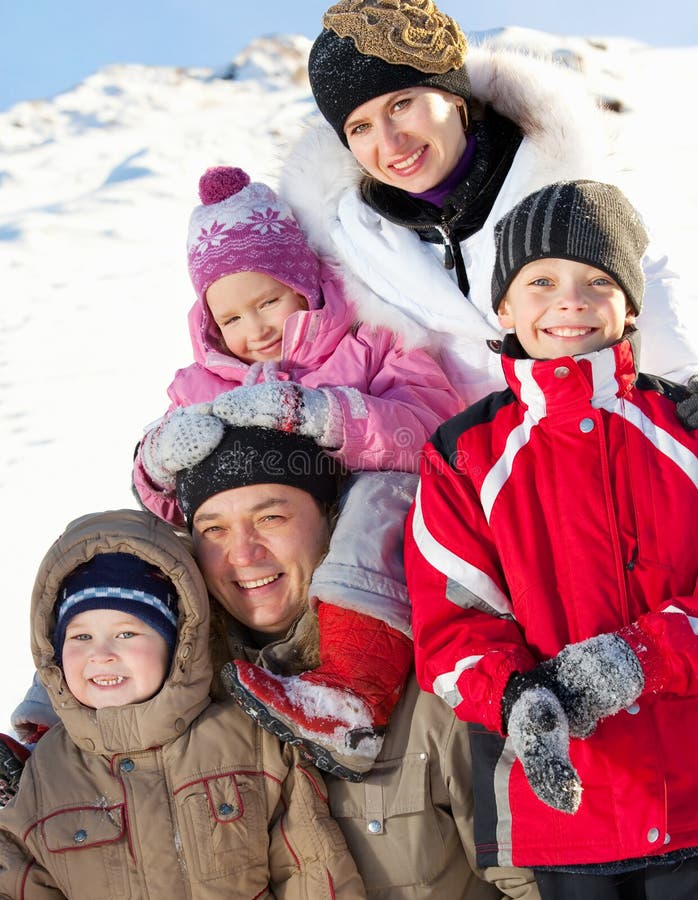 Big family in the winter stock photo. Image of snow, group - 26111328