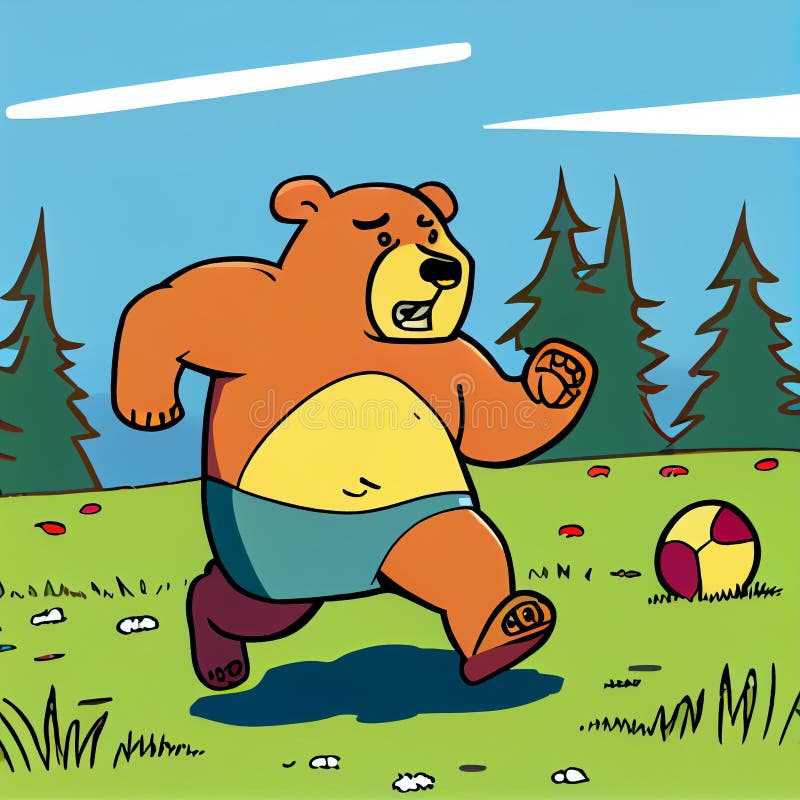 A Big Fat Bear Plays with a Ball on a Green Meadow. AI Generated Stock ...