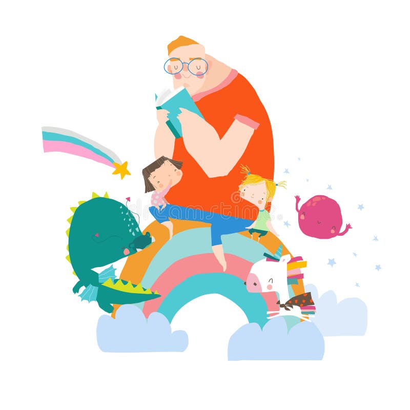 Father Reading a Book To His Daughter Stock Vector - Illustration of ...