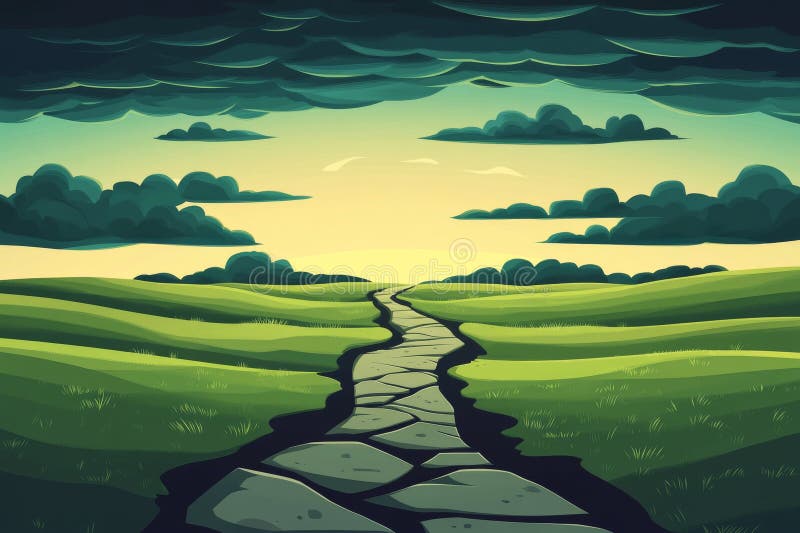 A Big Field and Clouds Serve As the Setting for an Anime-style ...