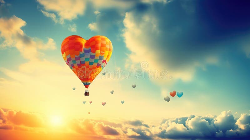 A Big Fire Baloon in the Shape of a Heart, Ai Generated Image Stock ...