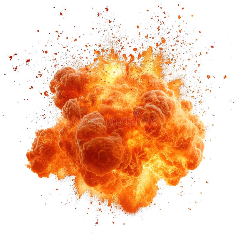 Big Fire and Dust Explosion on White Background, Earthquake and ...