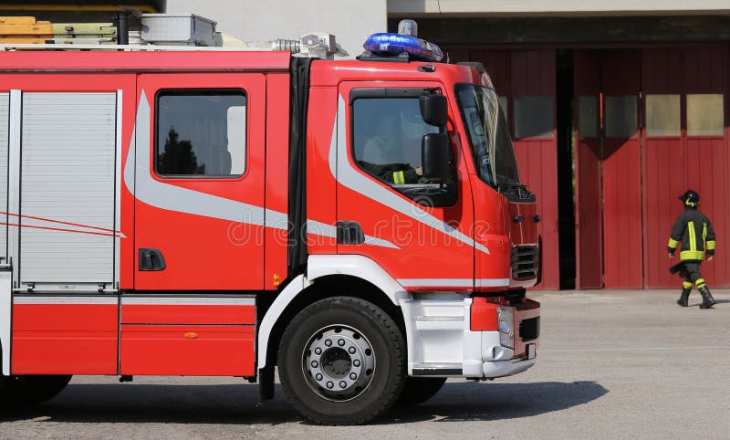 Big Fire Engine Truck during a Fire Drill Stock Image - Image of fire ...