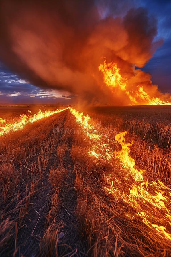 Big Fire in the Field. Selective Focus Stock Image - Image of fire ...
