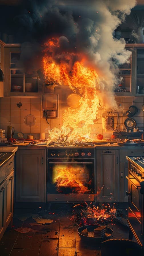Big Fire in the Kitchen. Kitchen Fire Stock Photo - Image of danger ...