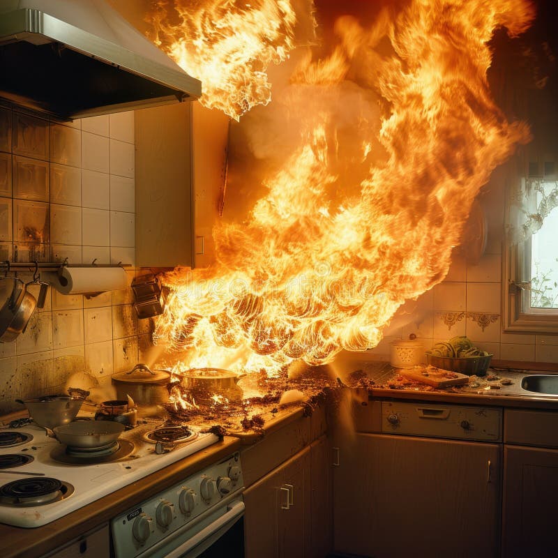 Big Fire in the Kitchen. Kitchen Fire Stock Photo - Image of scorching ...