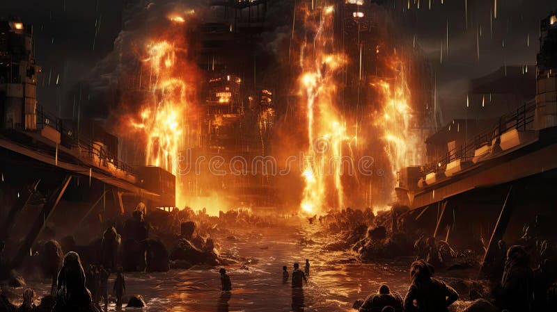A big fire in the city stock illustration. Illustration of ecology ...