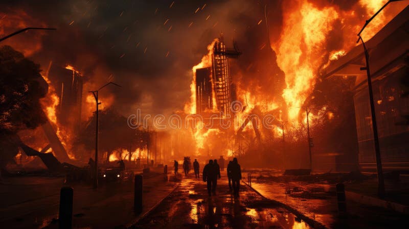 A big fire in the city stock illustration. Illustration of field ...