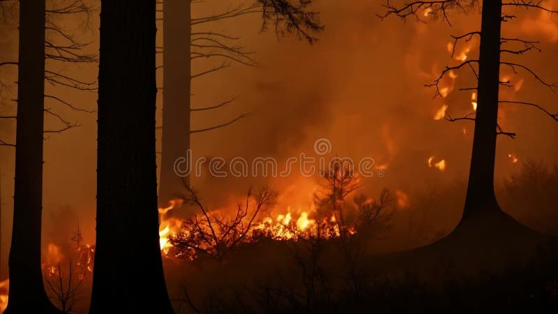 Big Fire Outbreak in the Forest during Daytime, with Silhouettes of the ...