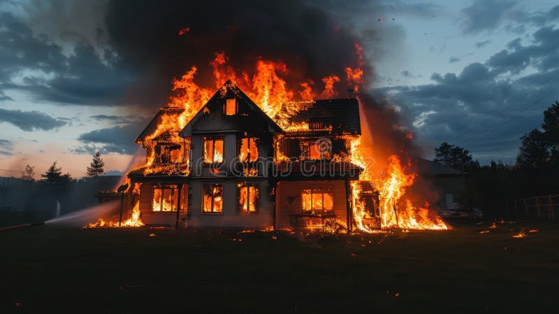 A Big Fire in a Private House. the House is on Fire Stock Image - Image ...