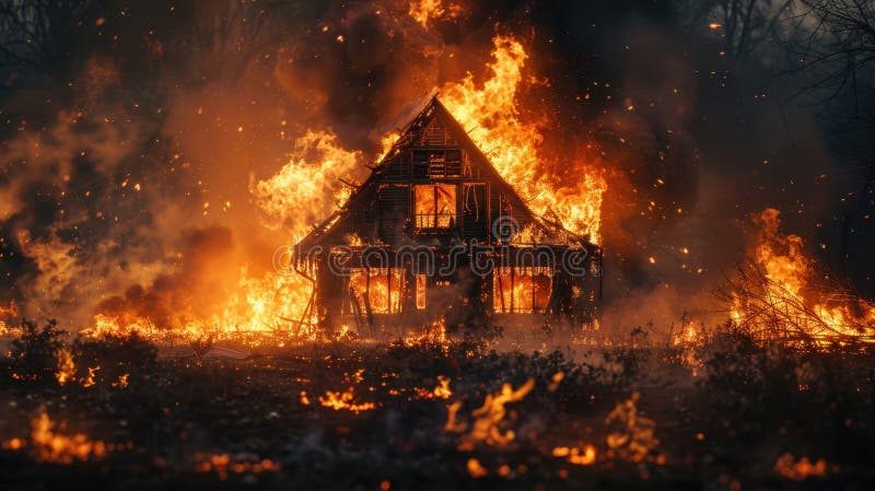 A Big Fire in a Private House. the House is on Fire Stock Image - Image ...