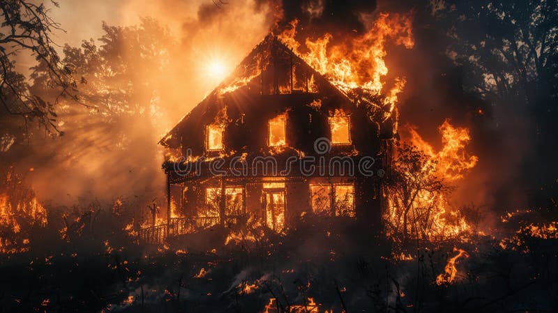 A Big Fire in a Private House. the House is on Fire Stock Image - Image ...