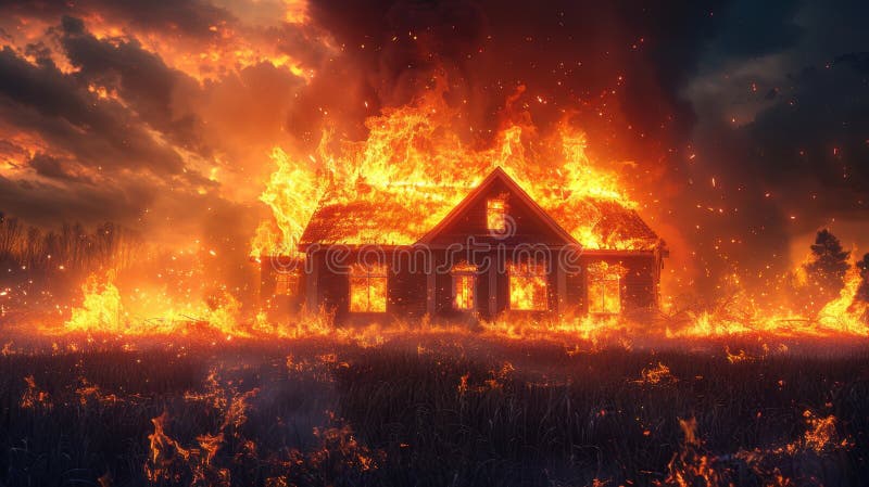 A Big Fire in a Private House. the House is on Fire Stock Image - Image ...