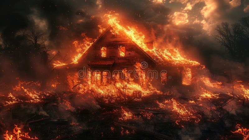 A Big Fire in a Private House. the House is on Fire Stock Image - Image ...