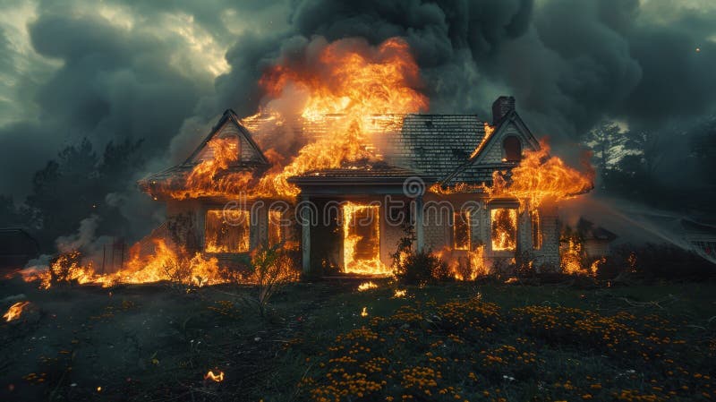 A Big Fire in a Private House. the House is on Fire Stock Image - Image ...