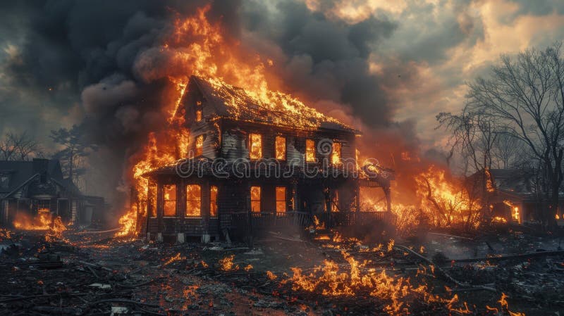 A Big Fire in a Private House. the House is on Fire Stock Image - Image ...