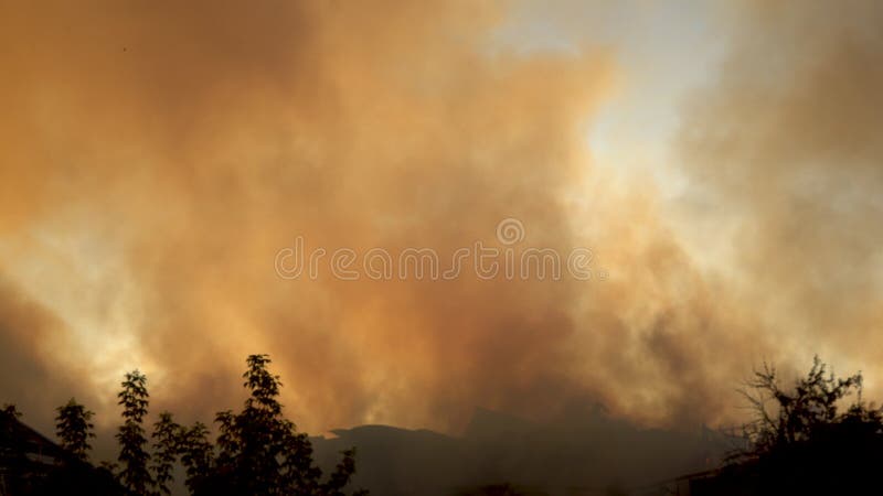 The Big Fire of a Residential Building. Much Smoke Stock Photo - Image ...