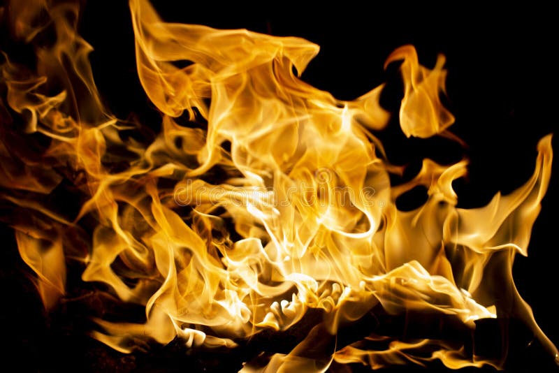 Big Fire and Silhouette of Brazier on Black Background. Flame of Fire ...