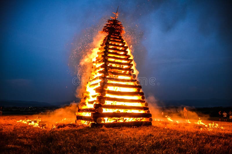 Big Fire in Summer Night - Photo with Copy Space Stock Photo - Image of ...