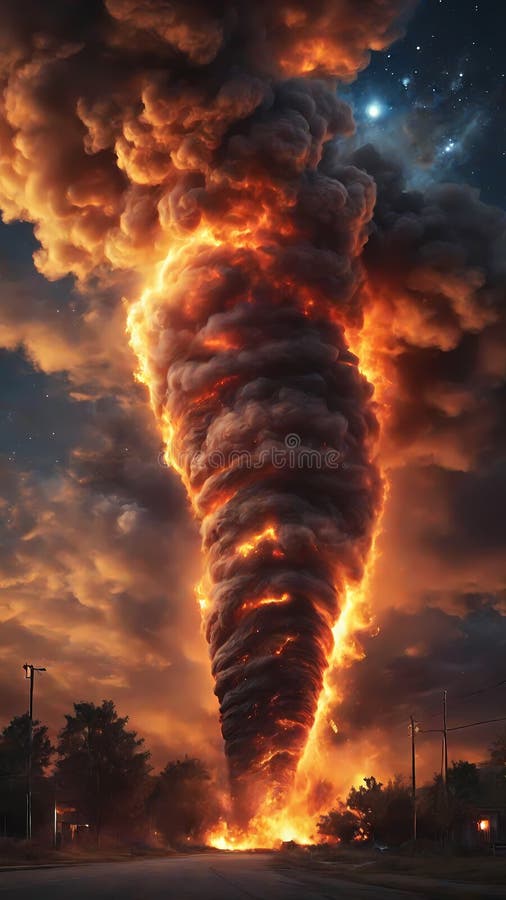 Big Fire Tornado in the Night Sky Stock Illustration - Illustration of ...