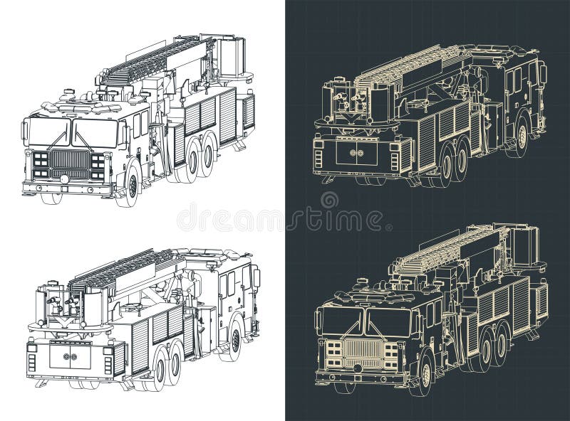 Big Fire Truck Isometric Technical Drawings Stock Vector - Illustration ...