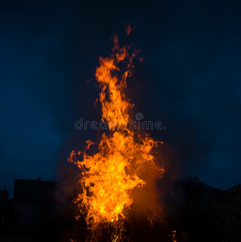Big fire in the village stock image. Image of firewood - 44517683