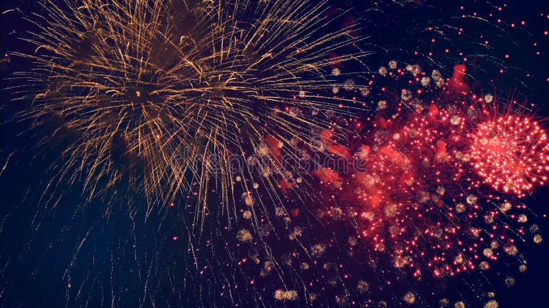 Red Firework Bursts. Big Firecracker Bursts in the Sky during ...