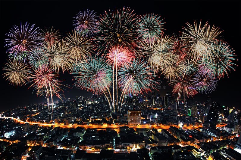 Big firework over the city stock photo. Image of decoration - 81693614