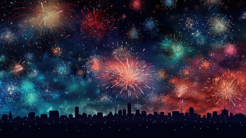 Big Firework Over the City at Night Stock Illustration - Illustration ...