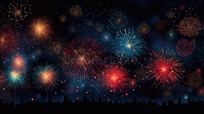 Big Firework Over the City at Night Stock Illustration - Illustration ...