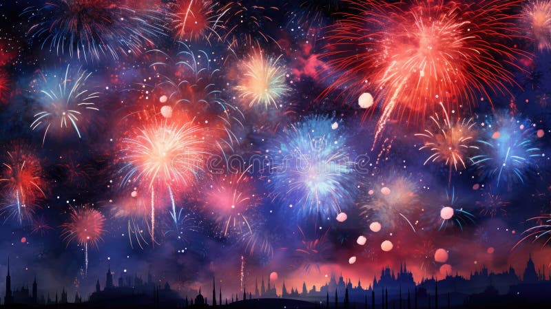 Big Firework Over the City at Night Stock Illustration - Illustration ...