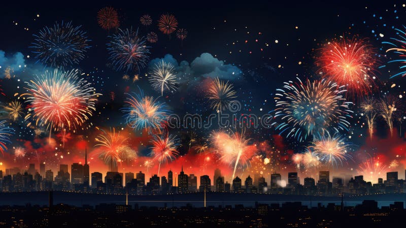 Big Firework Over the City at Night Stock Illustration - Illustration ...