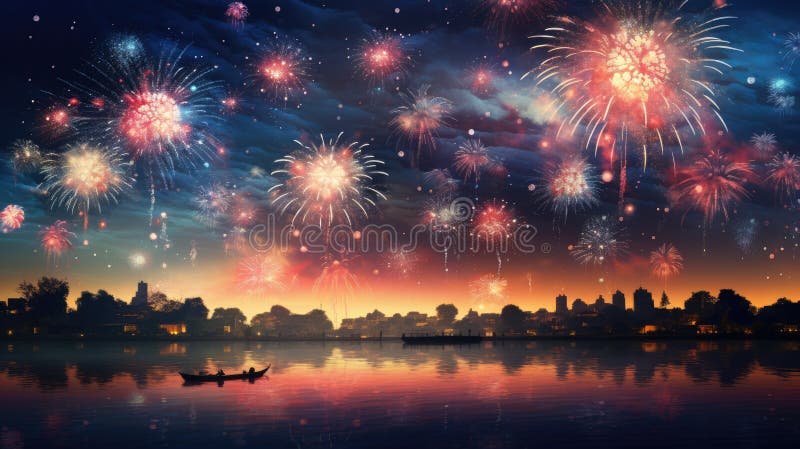 Big Firework Over the City at Night Stock Illustration - Illustration ...