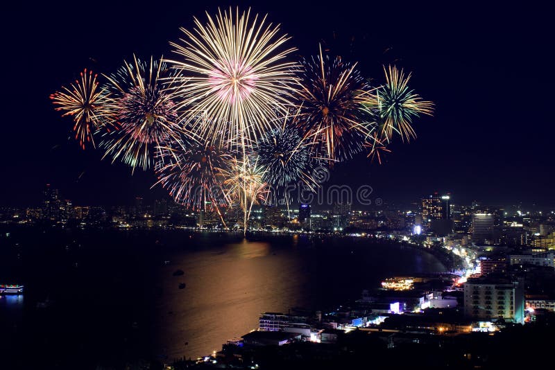 Big firework over the sea stock photo. Image of vivid - 81721312