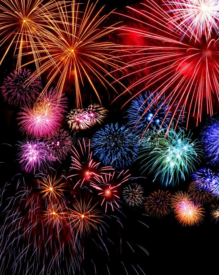 Group of People Enjoying Spectacular Fireworks Show in a Carnival or ...