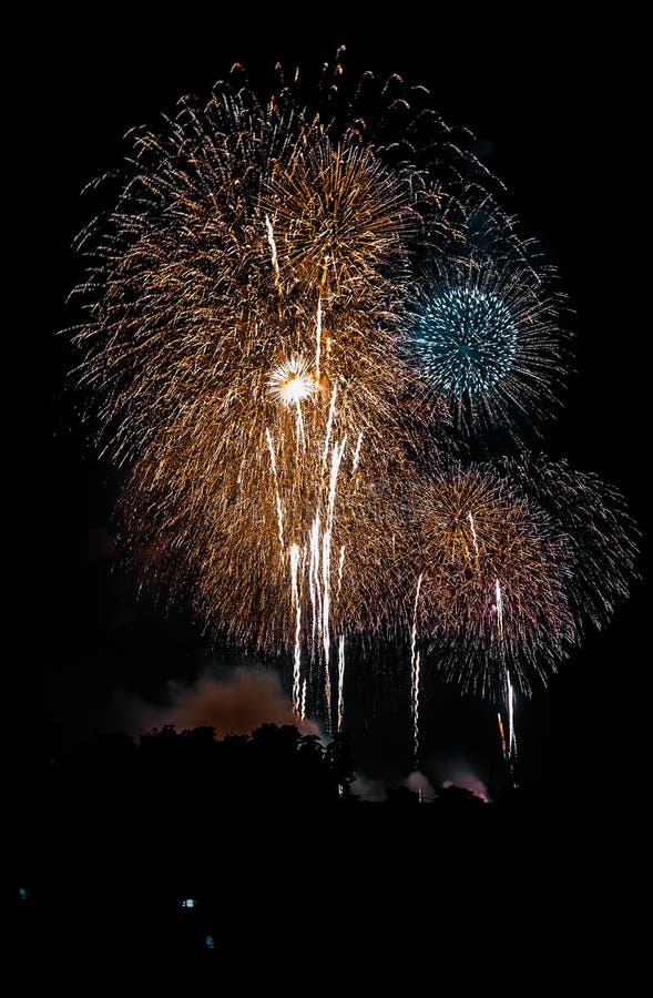 Big Fireworks at Night in Winter Stock Image - Image of holiday ...