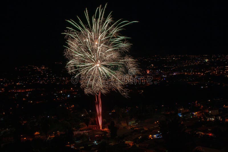 Big Fireworks Over a City by Night Stock Photo - Image of event, effect ...