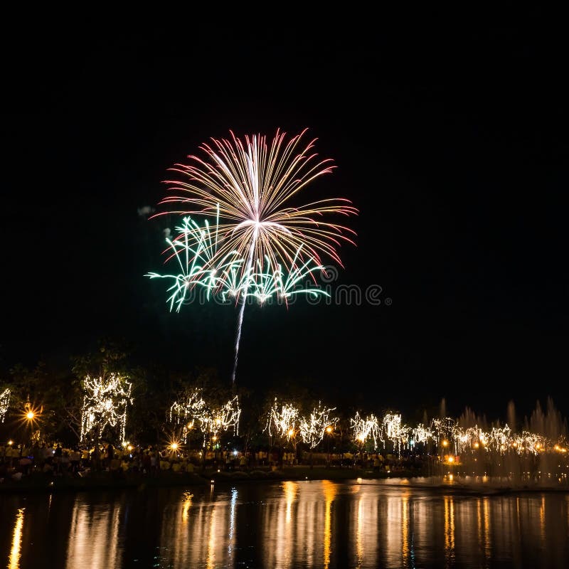 Big Fireworks in the Sky Over a Parks Stock Image - Image of display ...