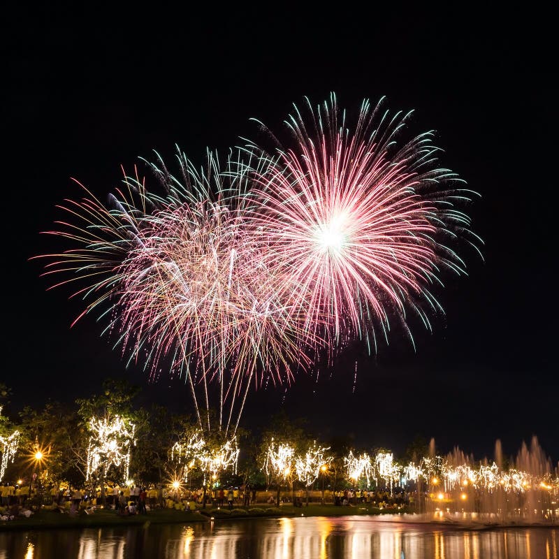 Big Fireworks in the Sky Over a Parks Stock Photo - Image of recreation ...