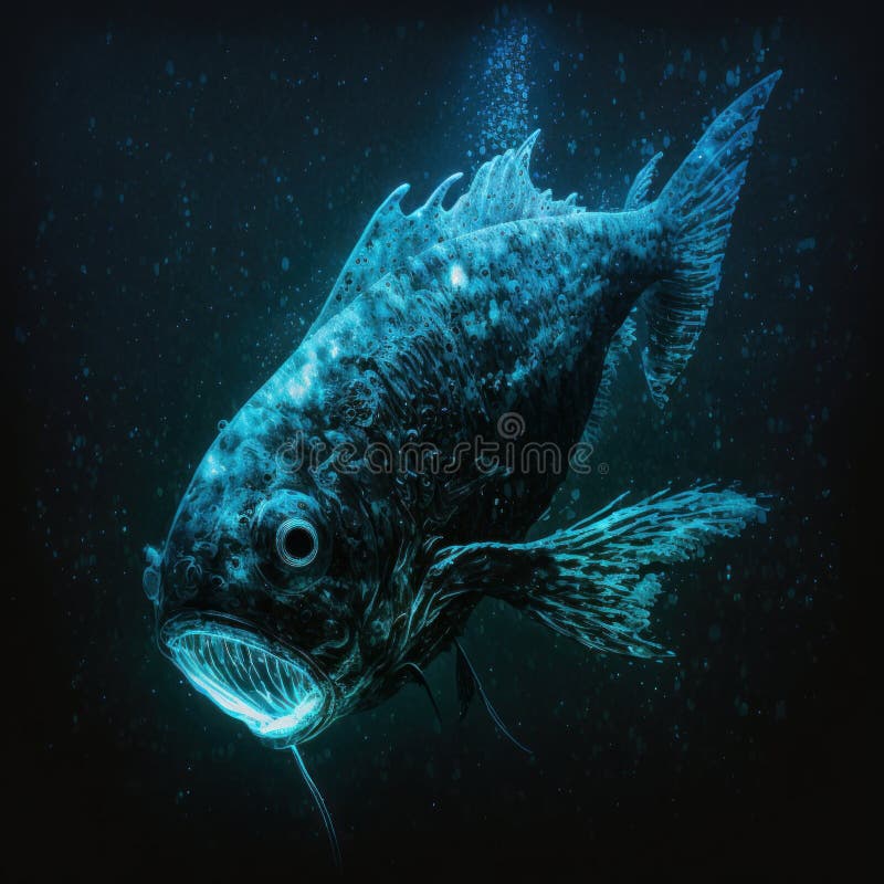 Big Fish in Deep Blue Water, Generative AI Stock Illustration ...