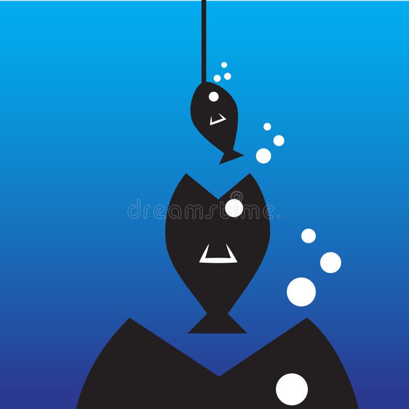 Big fish eat little fish stock vector. Illustration of blue - 45999747