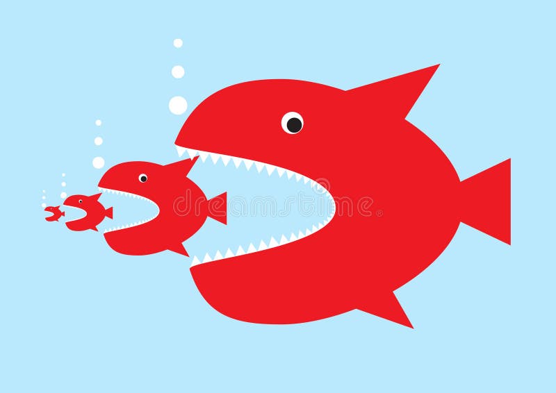 Big Fish Eating Small Fish, Business Competition Concept Vector ...