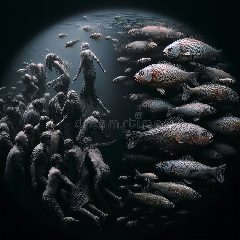 Big fish and people school stock illustration. Illustration of school ...