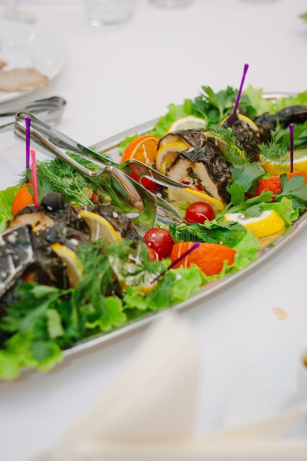 Big Fish on Table during Catering Event. Catering Buffet. Stock Image ...