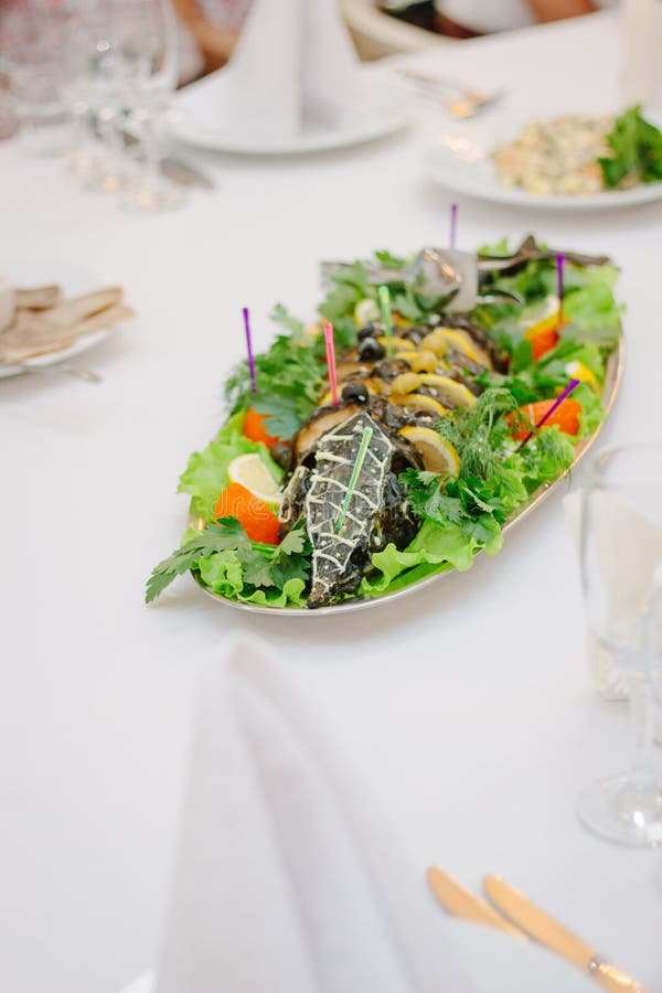 Big Fish on Table during Catering Event. Catering Buffet. Stock Image ...