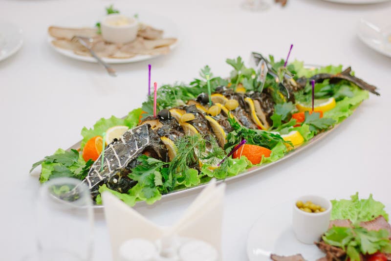 Big Fish on Table during Catering Event. Catering Buffet. Stock Image ...