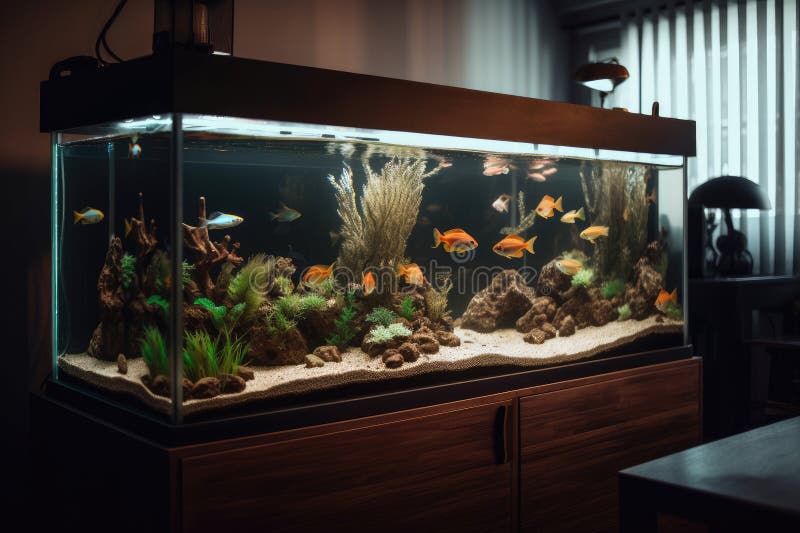 Big Fish Tank in an Office. Generative AI. Stock Illustration ...